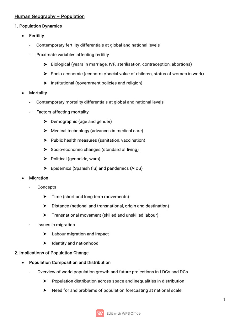 Population Geography Notes | PDF