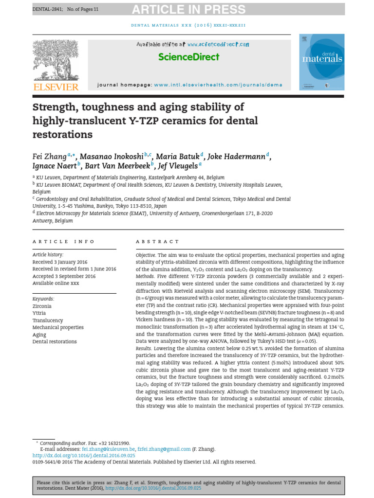 Strength, Toughness and Aging Stability of | PDF | Zirconium Dioxide ...