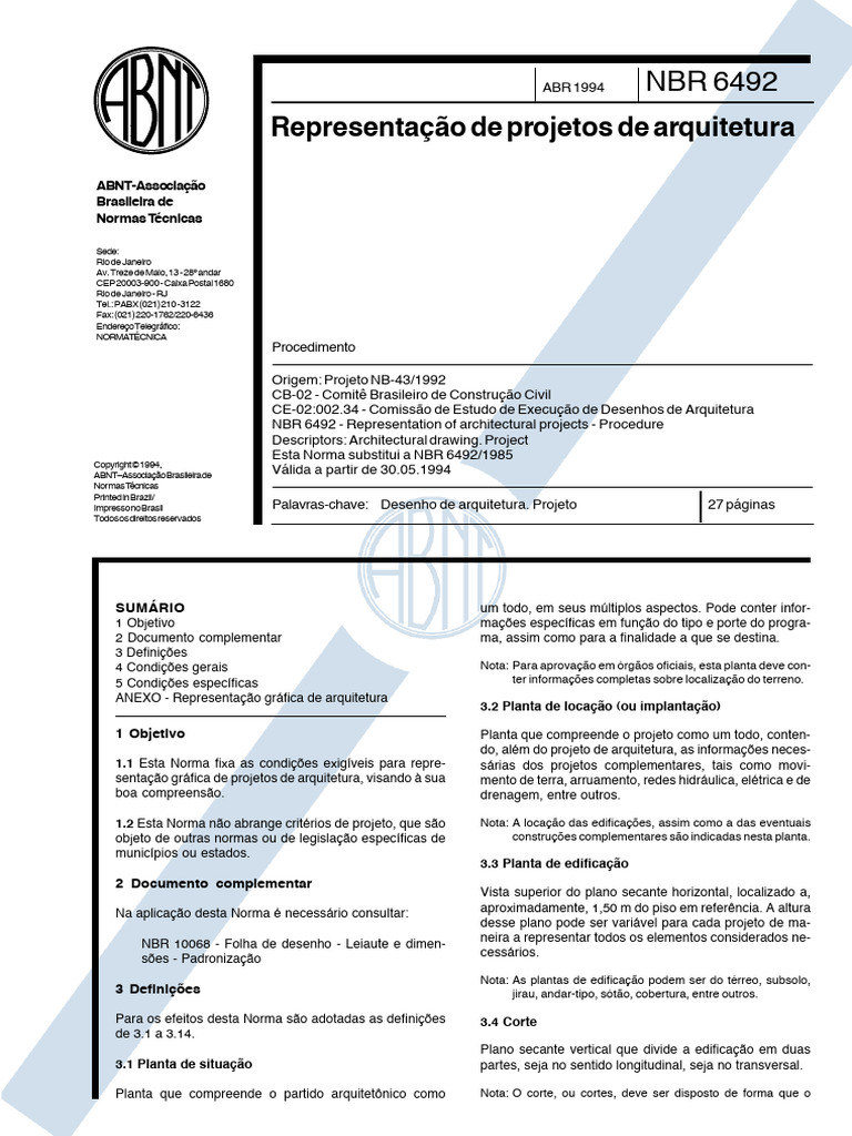 NBR 6492 Representação de Projetos de Arquitetura | PDF | Desenho ...