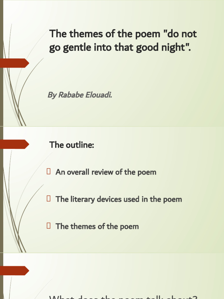 The Themes of Do Not Go Gentle | PDF | Poetry