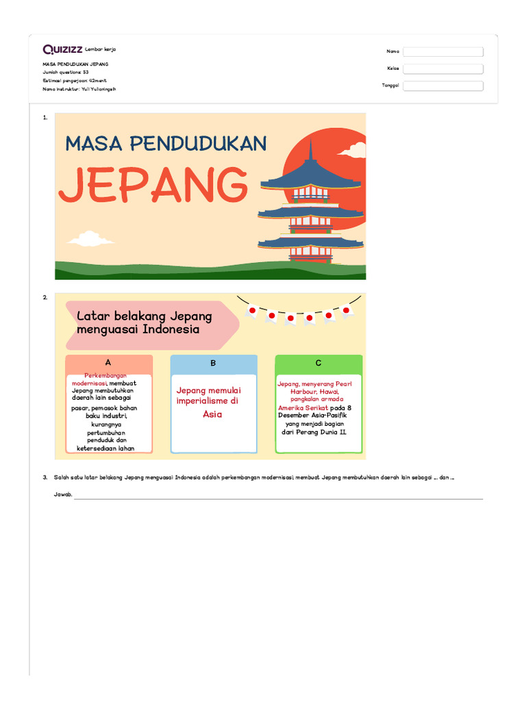 Masa Pendudukan Jepang - Quizizz | PDF