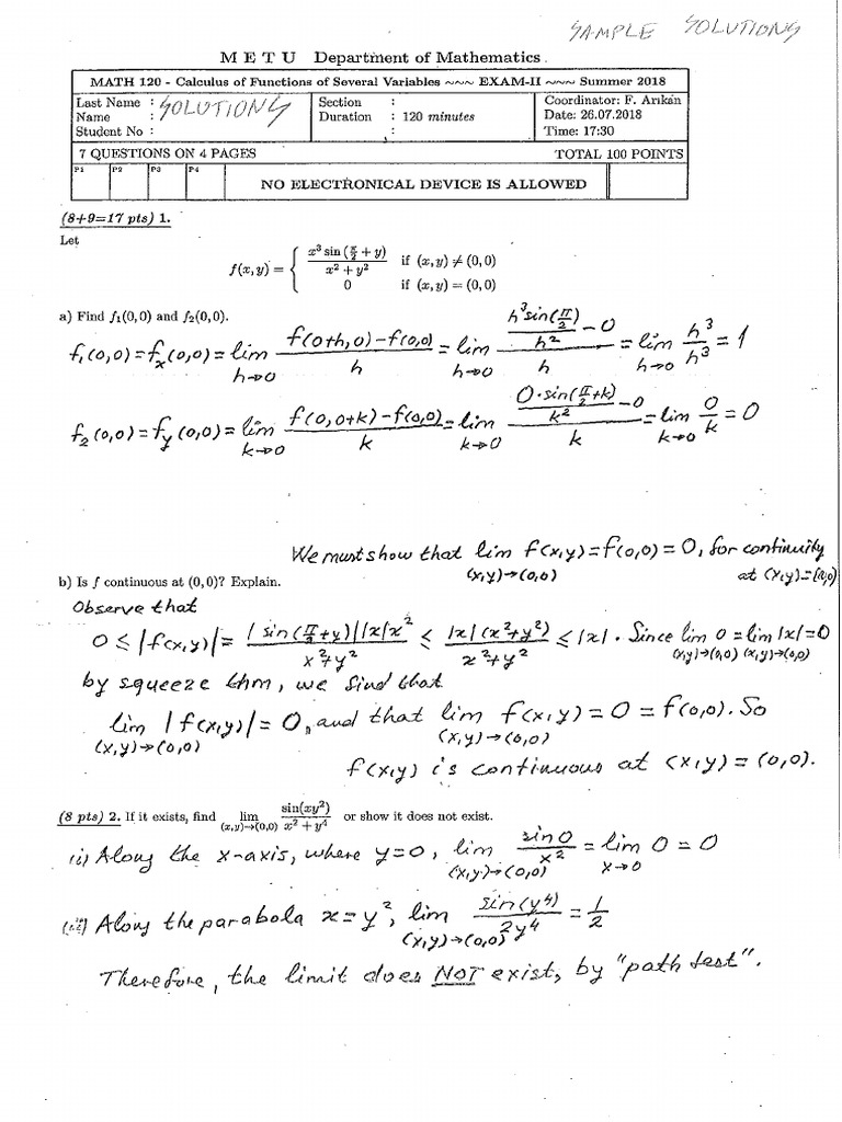 120 Exam 2 Solutions Summer 2018 | PDF