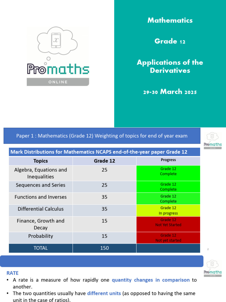 Grade 12 Promaths Lesson Applications Differential Calculus 2025-1-2 ...