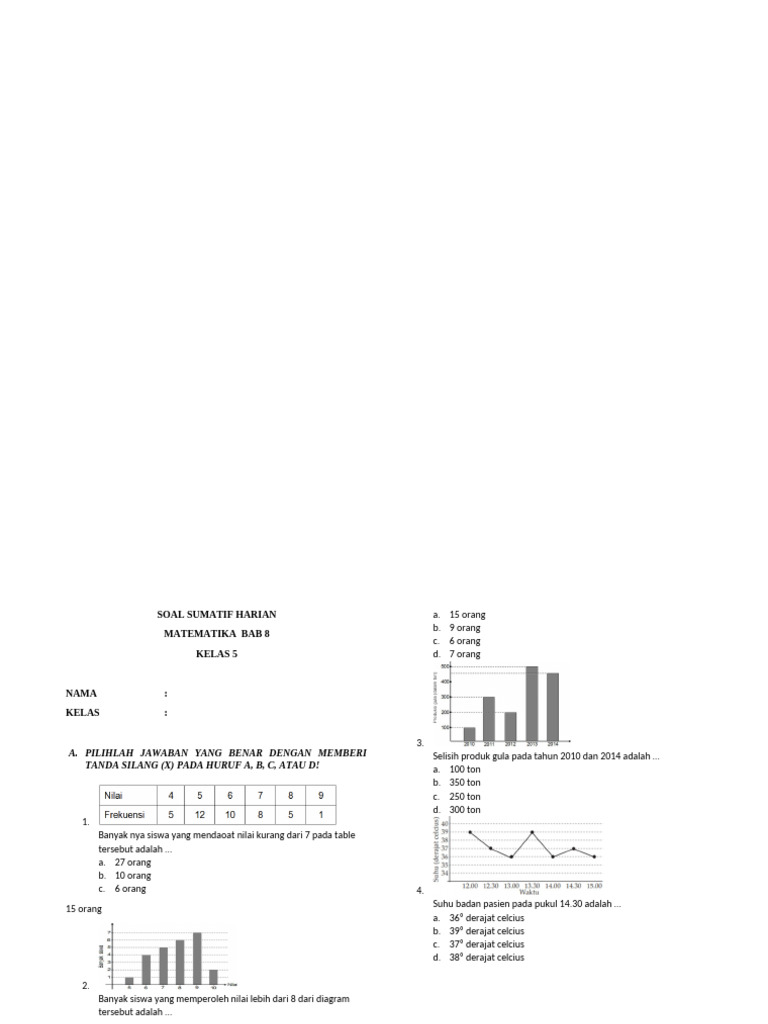 Soal & Kisi-kisi Sumatif Harian MTK Kelas 5 (Bab 8) | PDF