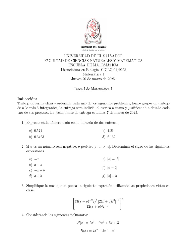 Tarea 1 MATE 1 | PDF | Entero | Conceptos matemáticos