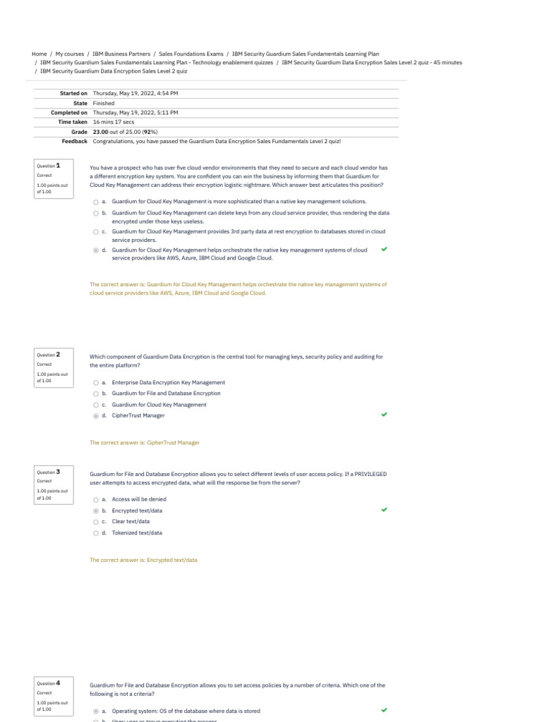 Guardium Data Encryption Quiz Results | PDF | Cloud Computing | Databases