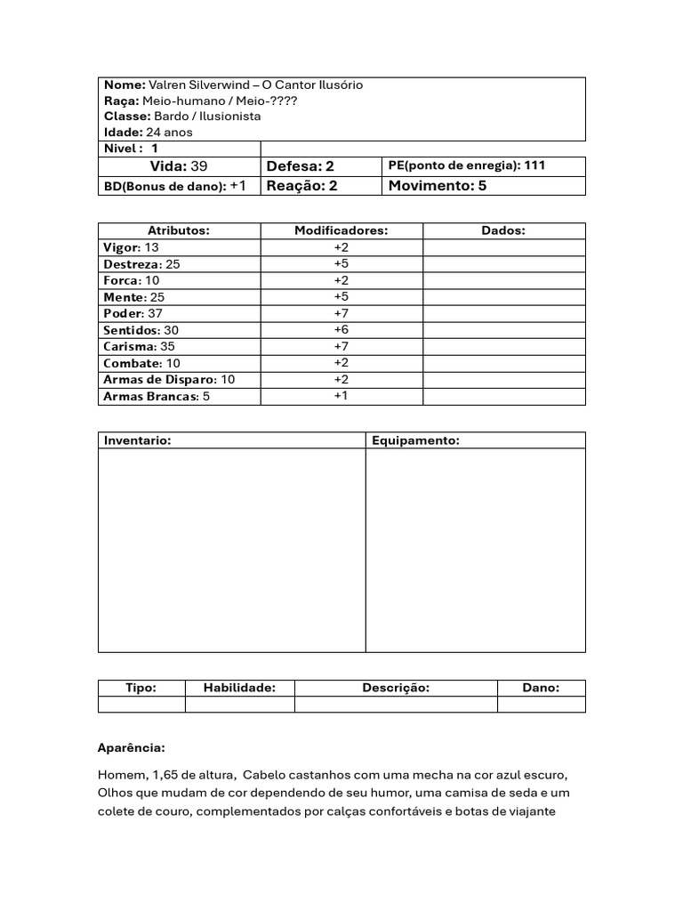 Ficha Do Valren - Bardo | PDF