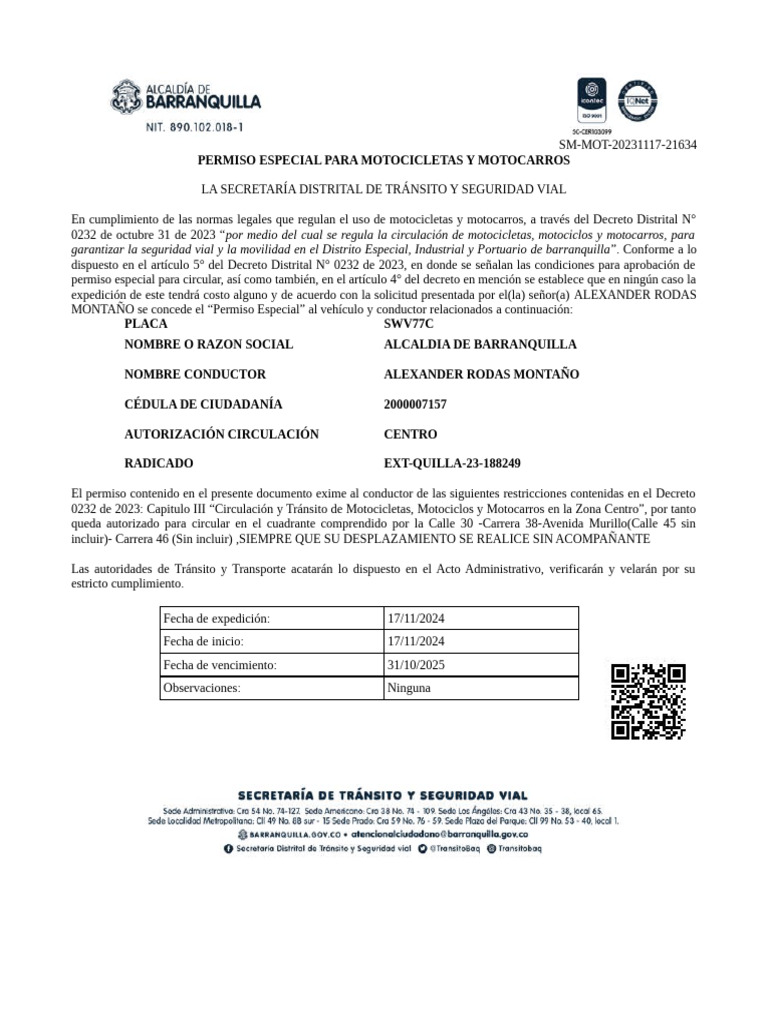 Permiso de Centro | PDF