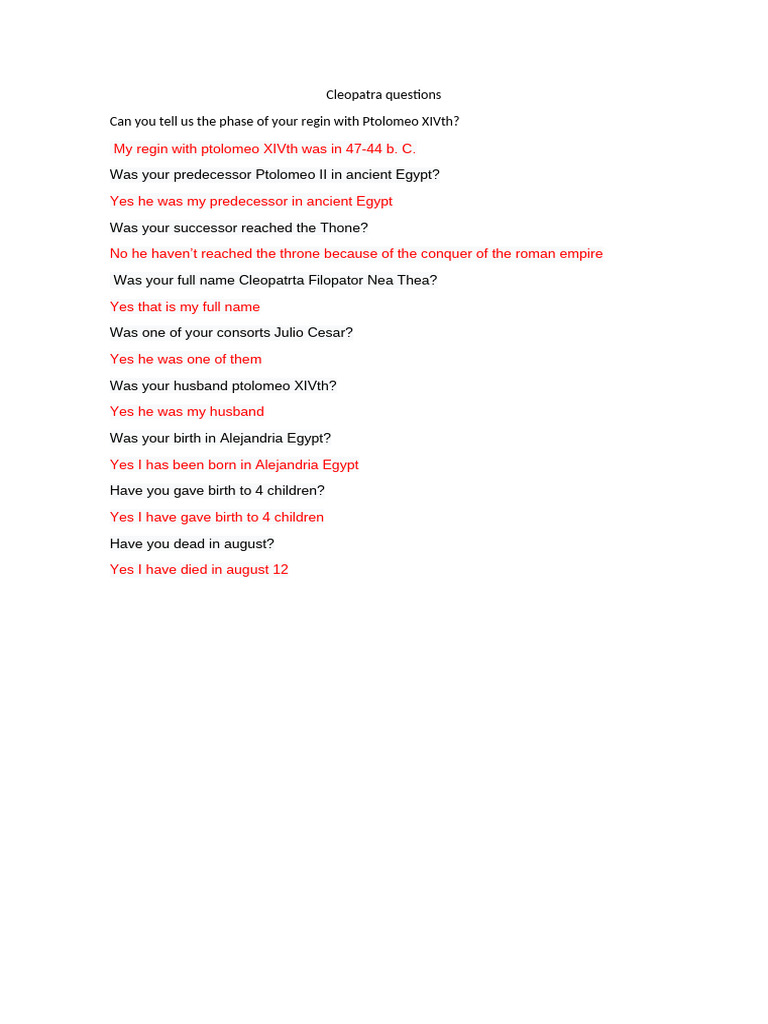 Cleopatra Questions | PDF