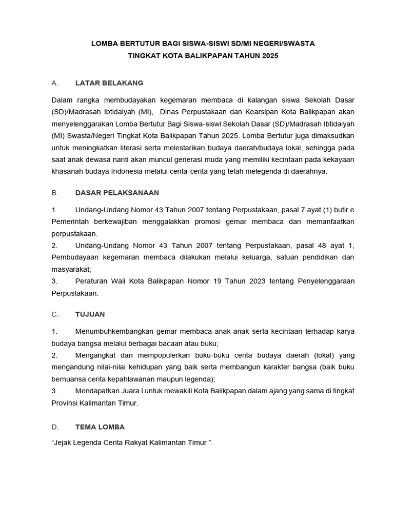 Syarat Ketentuan Lomba Bertutur 2025 | PDF