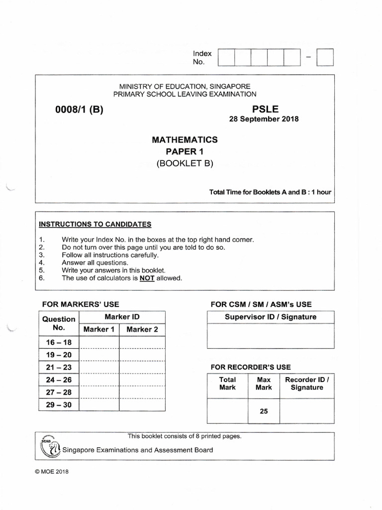 PSLE Maths 2018 Paper 1 Booklet B | PDF | Mathematics