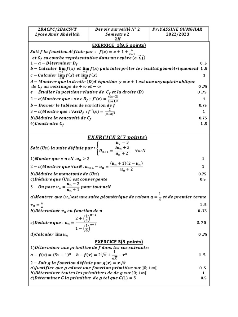 Devoir 2 Bac | PDF