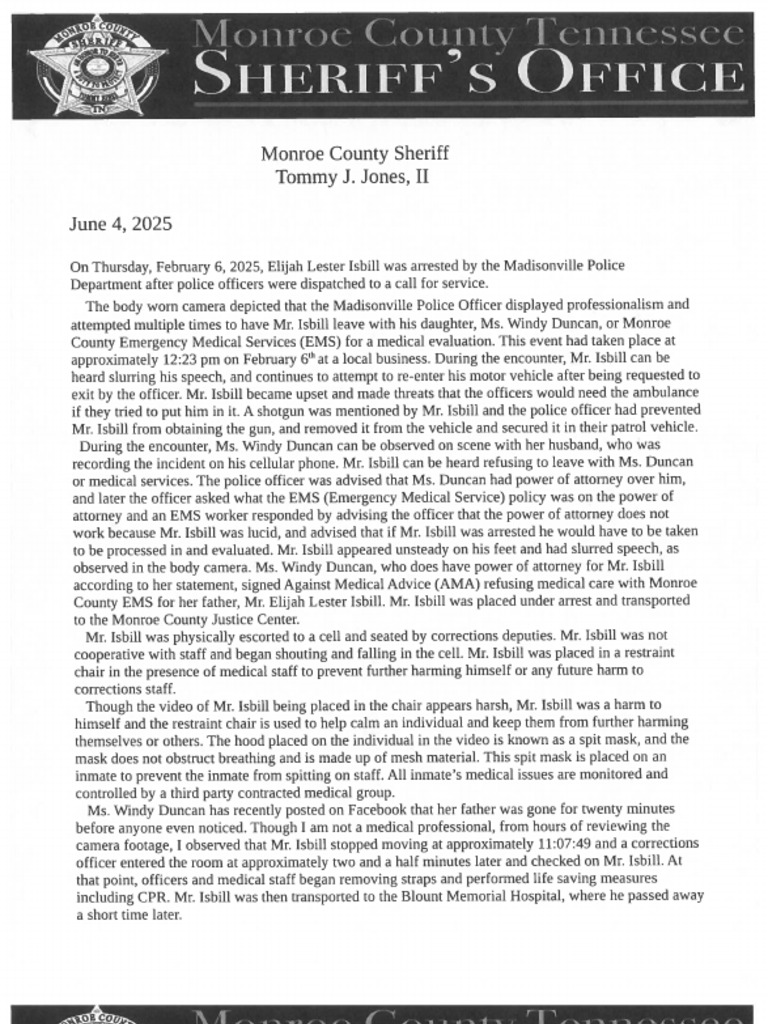 Monroe County Sheriff Tommy Jones Breaks Down Arrest of Lester Isbill | PDF