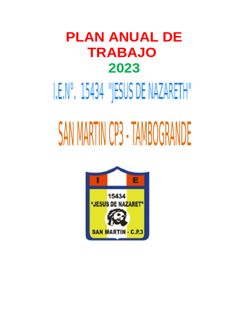 Plan Anual de Trabajo 2023 - I.E. 15434 | PDF | Enseñando | Plan de ...
