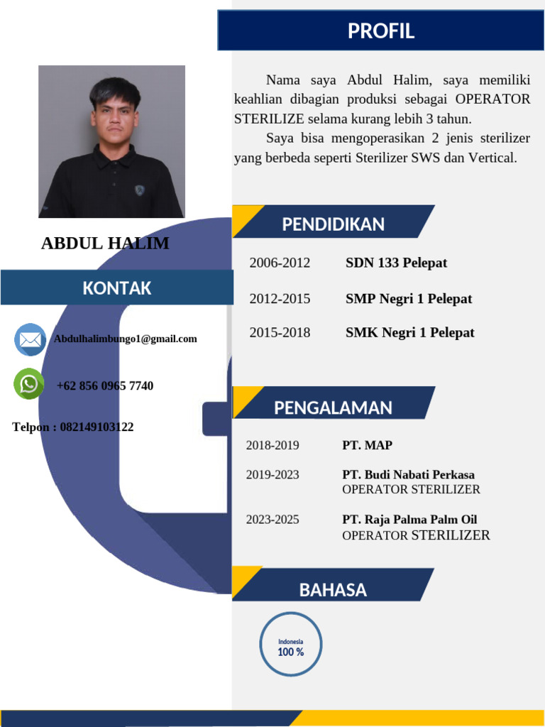 CV Lamaran Kerja Abdul PDF Terbaru | PDF
