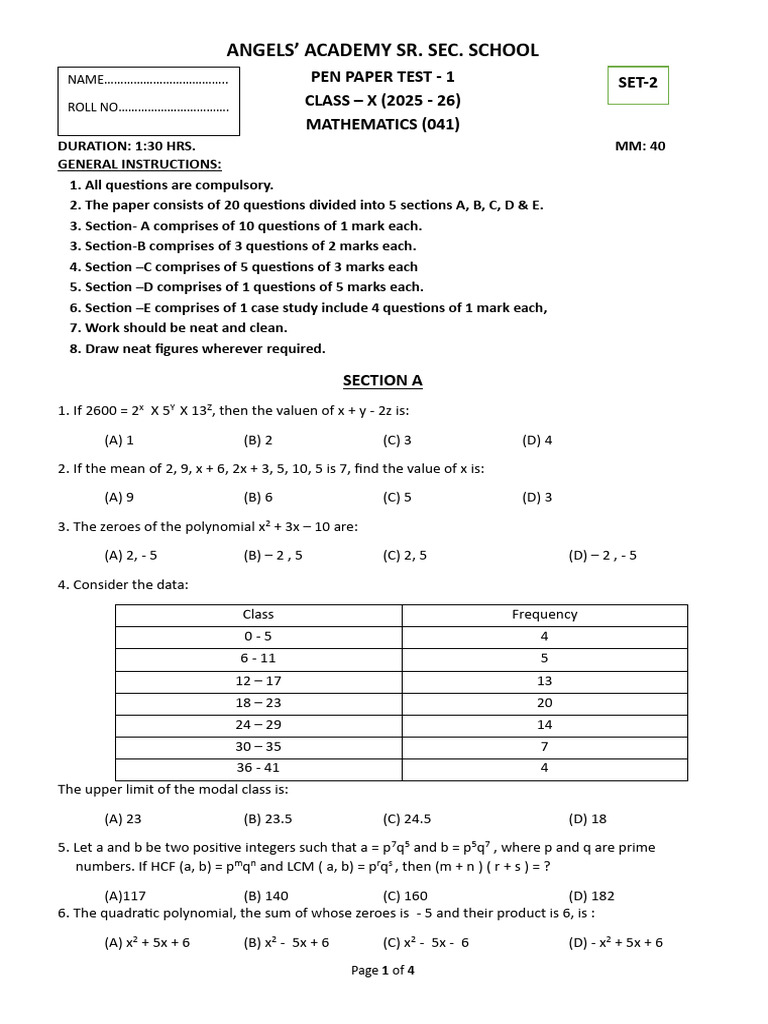 Maths Set-2 X | PDF | Mathematical Analysis | Abstract Algebra