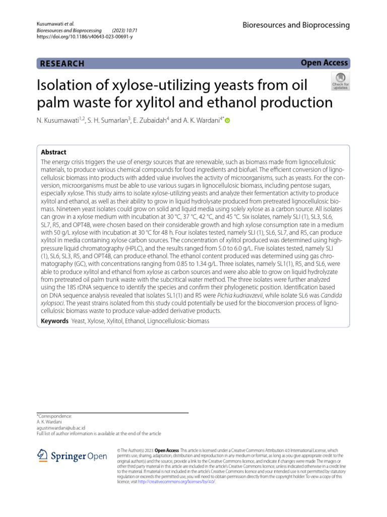 Isolation of Xylose-Utilizing Yeasts From Oil Palm Waste For Xylitol ...