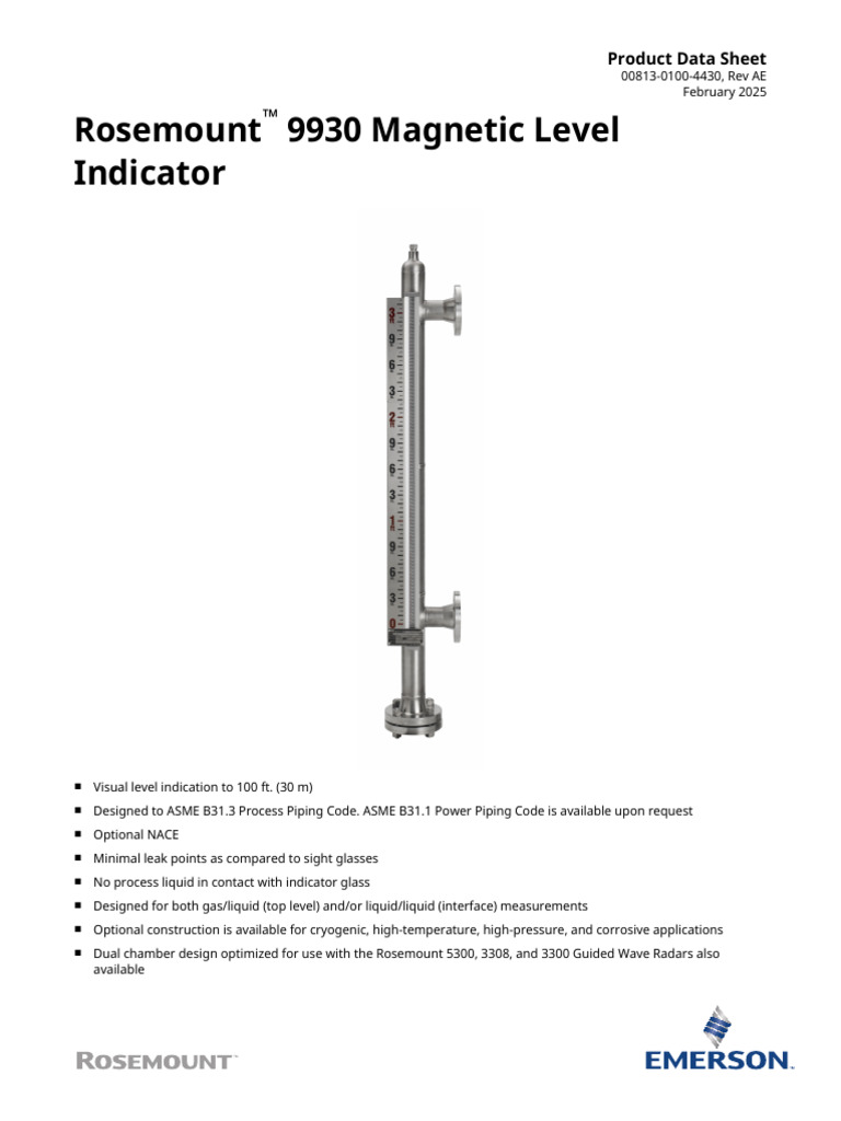 Product Data Sheet Rosemount 9930 Magnetic Level Indicator en 2883066 ...
