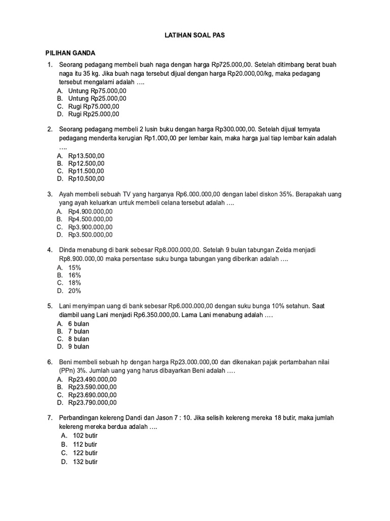Latihan Soal Pas Kelas Vii - 1 - Google Dokumen | PDF