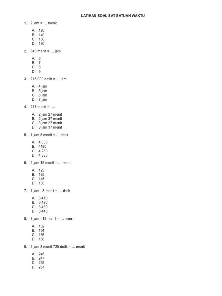 Latihan Soal Sat Satuan Waktu - Google Dokumen | PDF