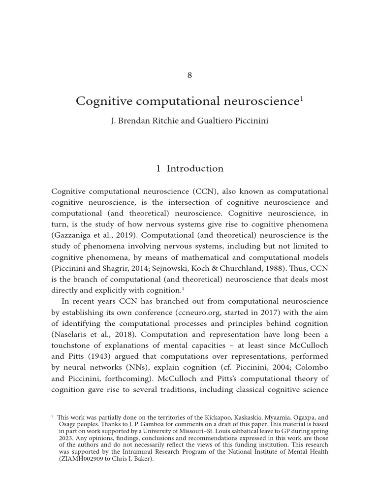 Ritchie & Piccinini - Cognitive Computational Neuroscience | PDF | Visual Cortex | Deep Learning