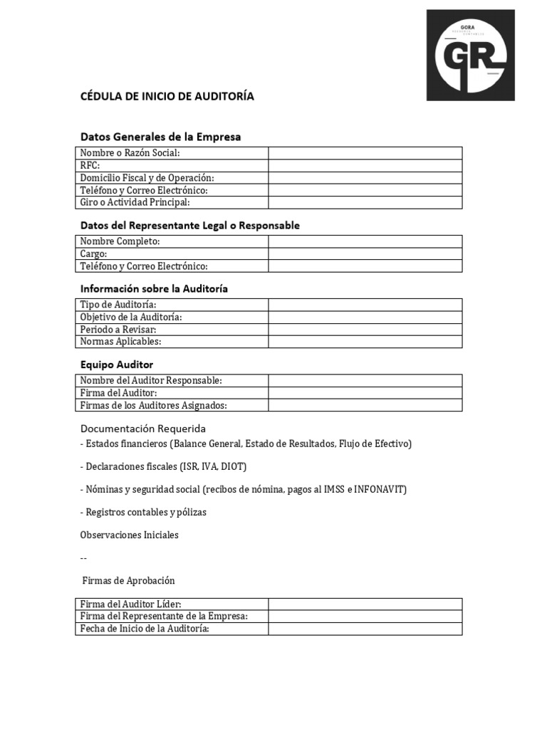 Cedula Inicio Auditoria | PDF