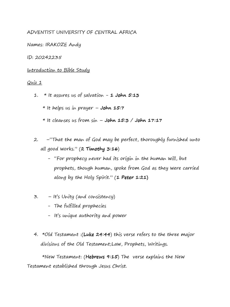 Bible Study Quiz 1 | PDF