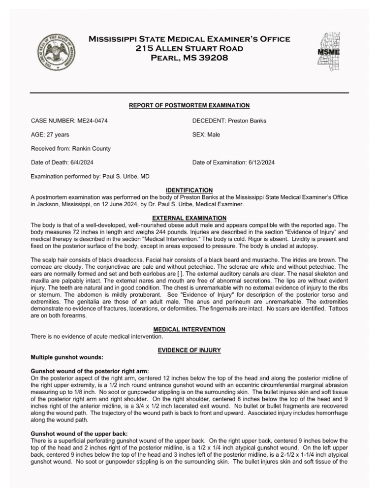 Preston Banks Autopsy Report | PDF