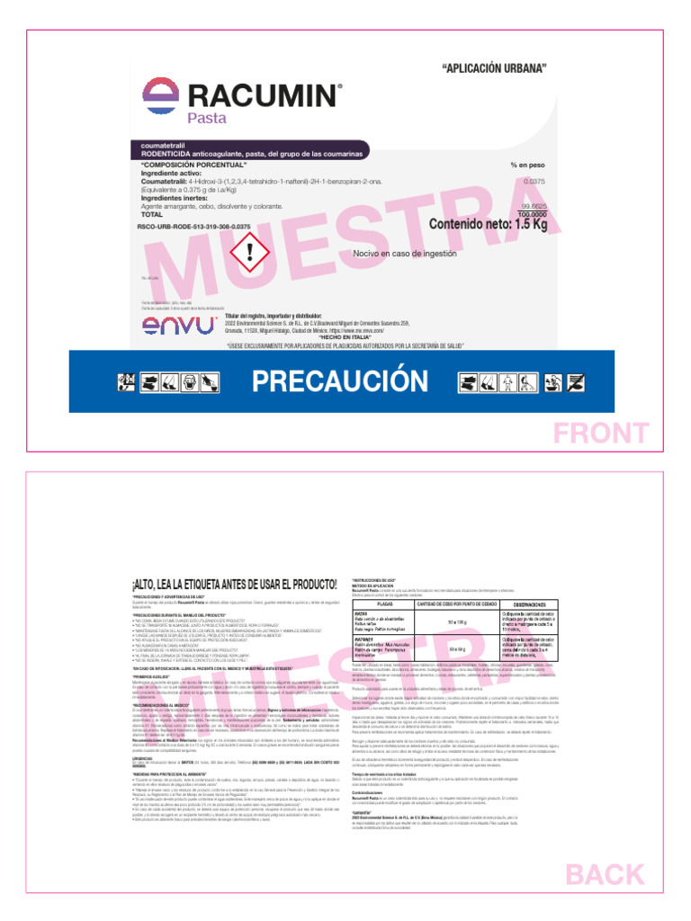 Etiqueta Racumin Pasta | PDF | Residuos | Pesticida