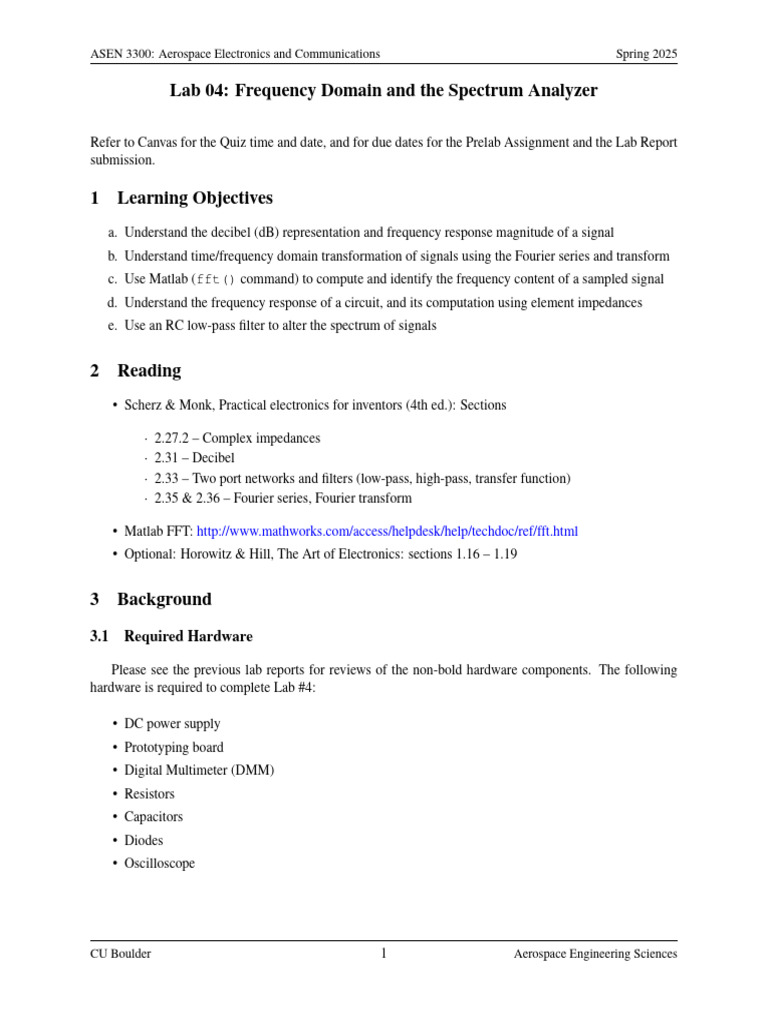 ASEN_3300_Lab04_Spring2025.pdf | PDF | Spectral Density | Amplitude
