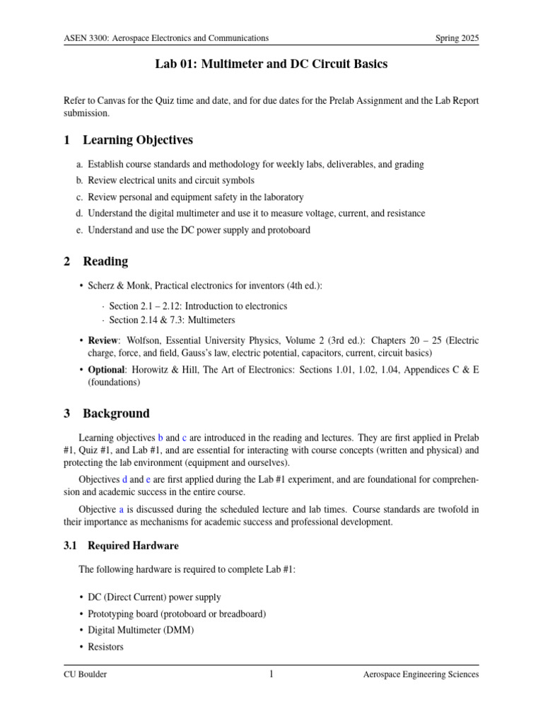 ASEN_3300_Lab01_Spring2025.pdf | PDF | Resistor | Physical Quantities