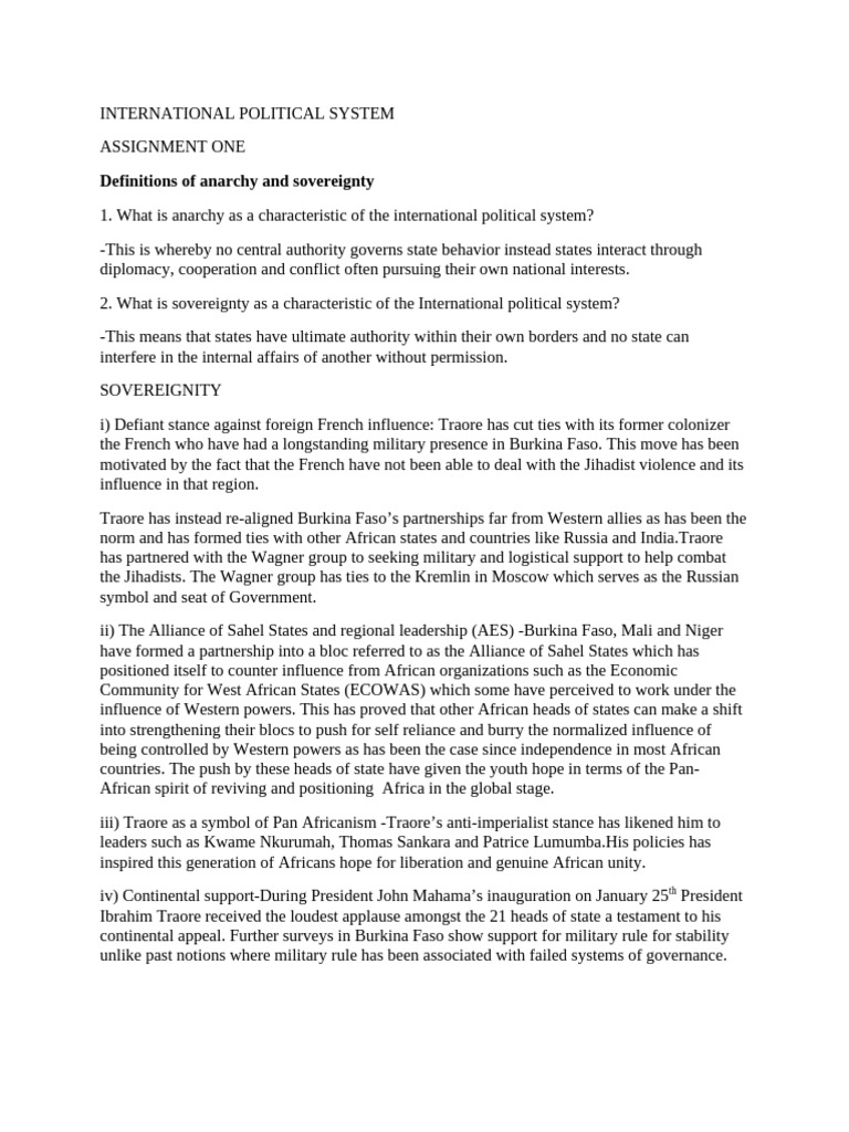 Anarchy and Sovereignty in Africa's Politics | PDF | International ...