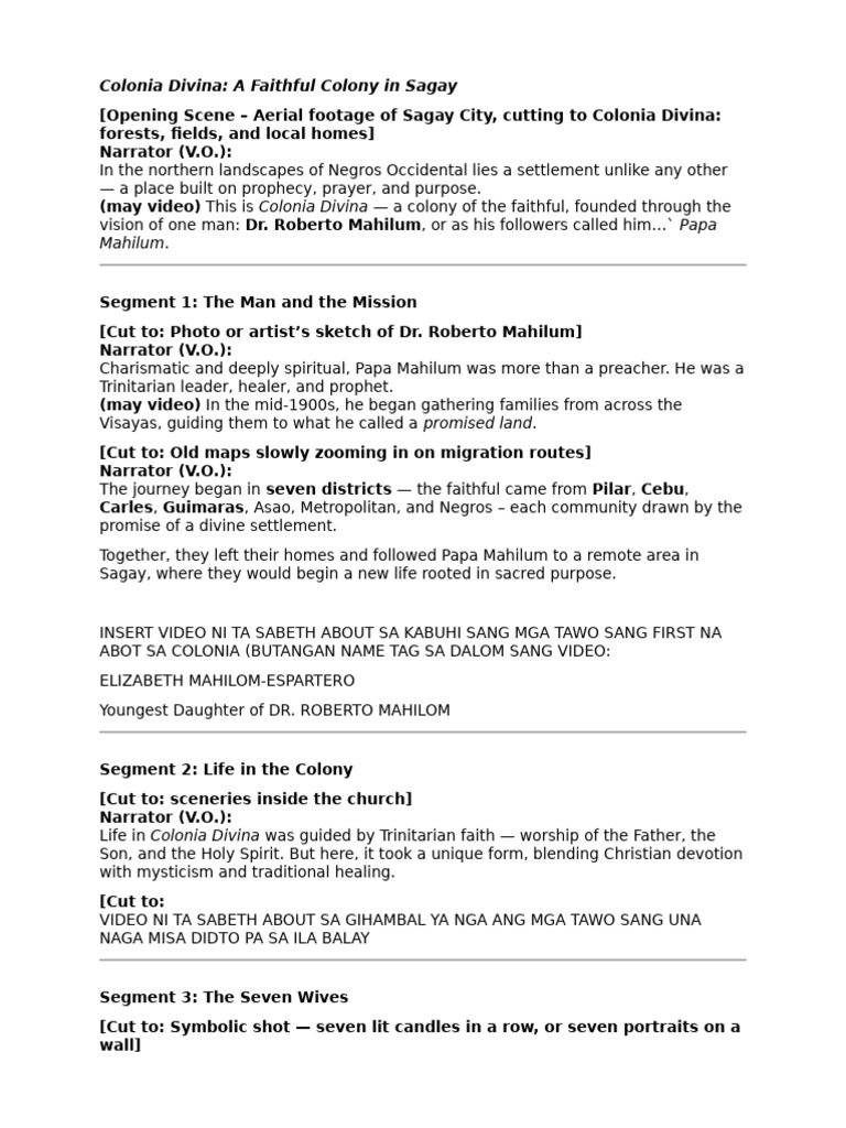 Script For Papa Mahilum Documentary | PDF | Religious Belief And Doctrine | Religious Faiths