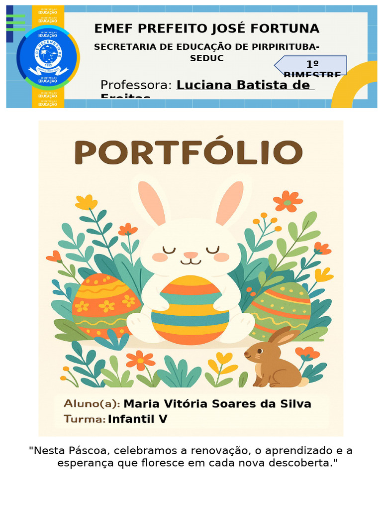 Capa Do Portfã - Lio 1âº Bim 2025 - Infantil | PDF
