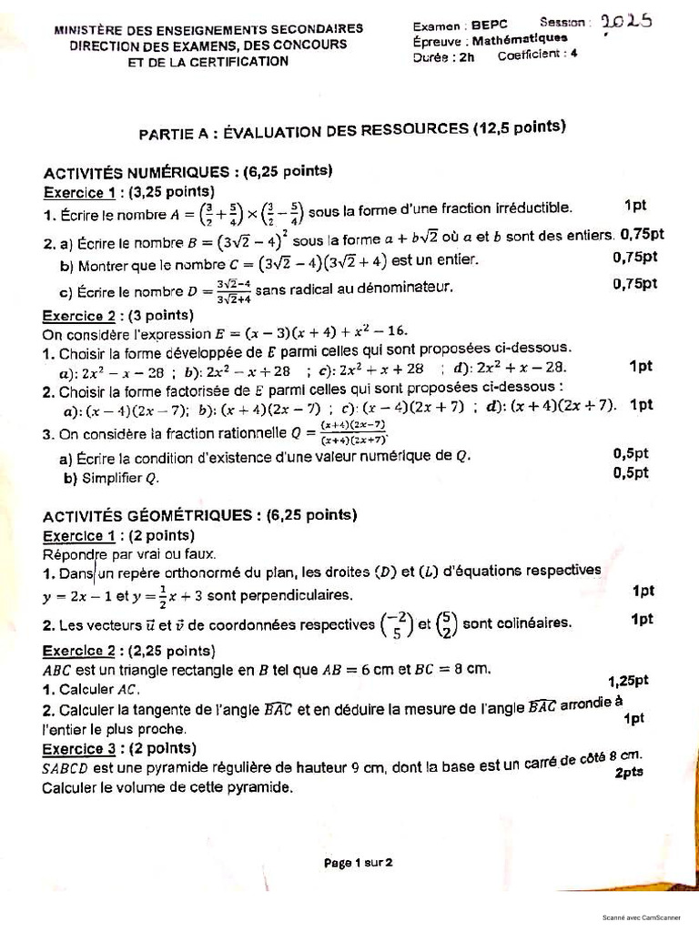 Bepc Session 2025 | PDF