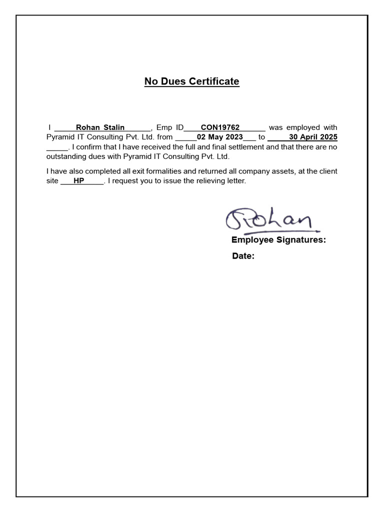 No Dues Letter | PDF