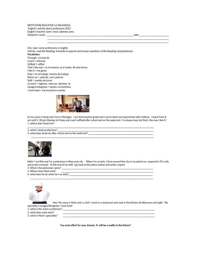 English Professions Activity 2023 | PDF