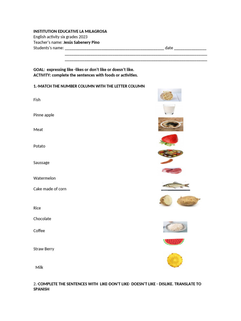 Likes and Dislikes Food. | PDF