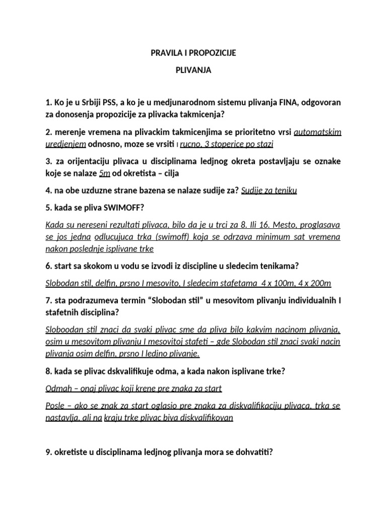 Pravila Plivanje | PDF