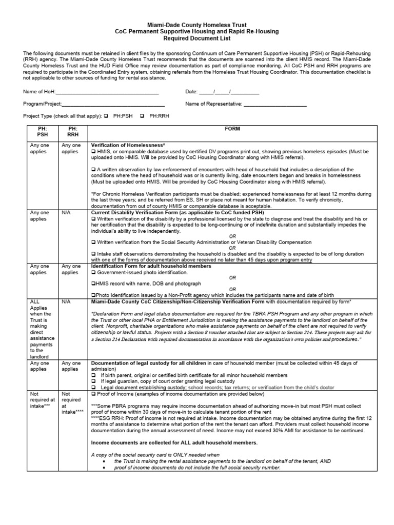 Required Documentation Checklist For Permanent Housing | PDF | Identity ...