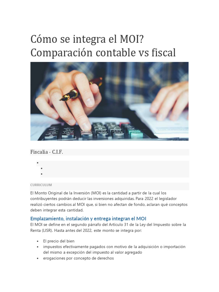 Cómo Se Integra El MOI | PDF | Impuestos | Contabilidad