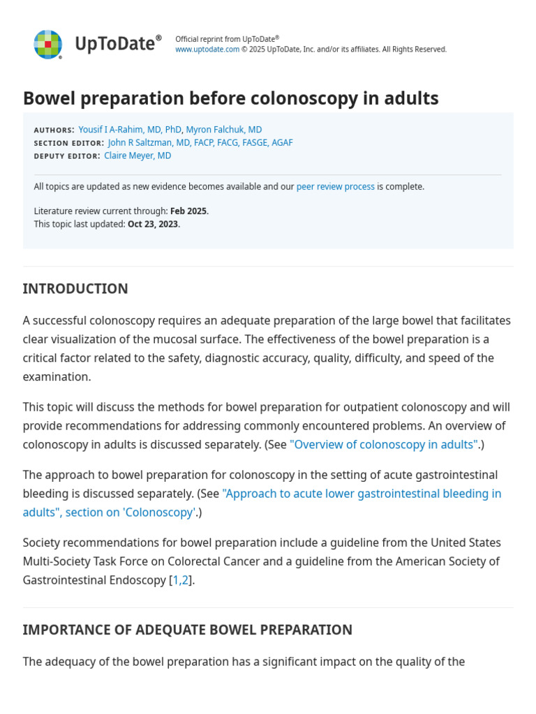 Bowel Preparation Before Colonoscopy in Adults - UpToDate | PDF ...