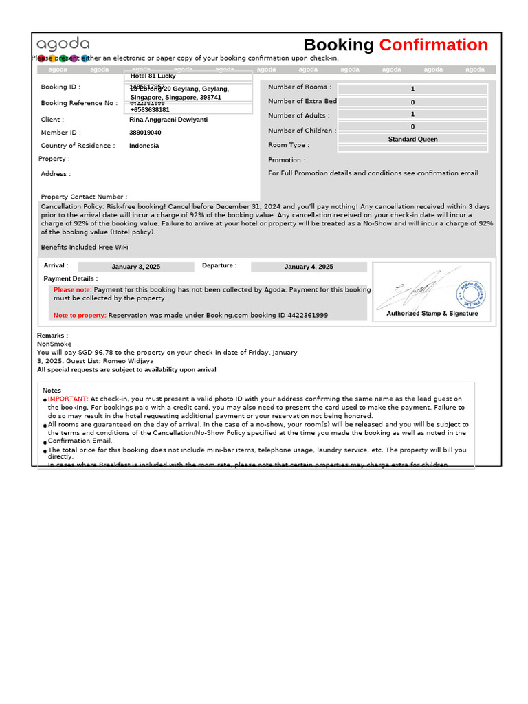 Confirmation For Booking ID # 1485617957 | PDF