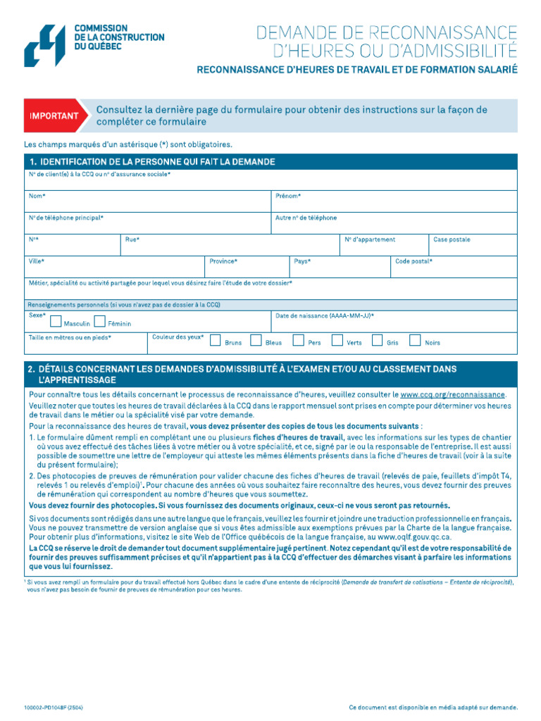 CCQ Form For Challenging - Quebec | PDF