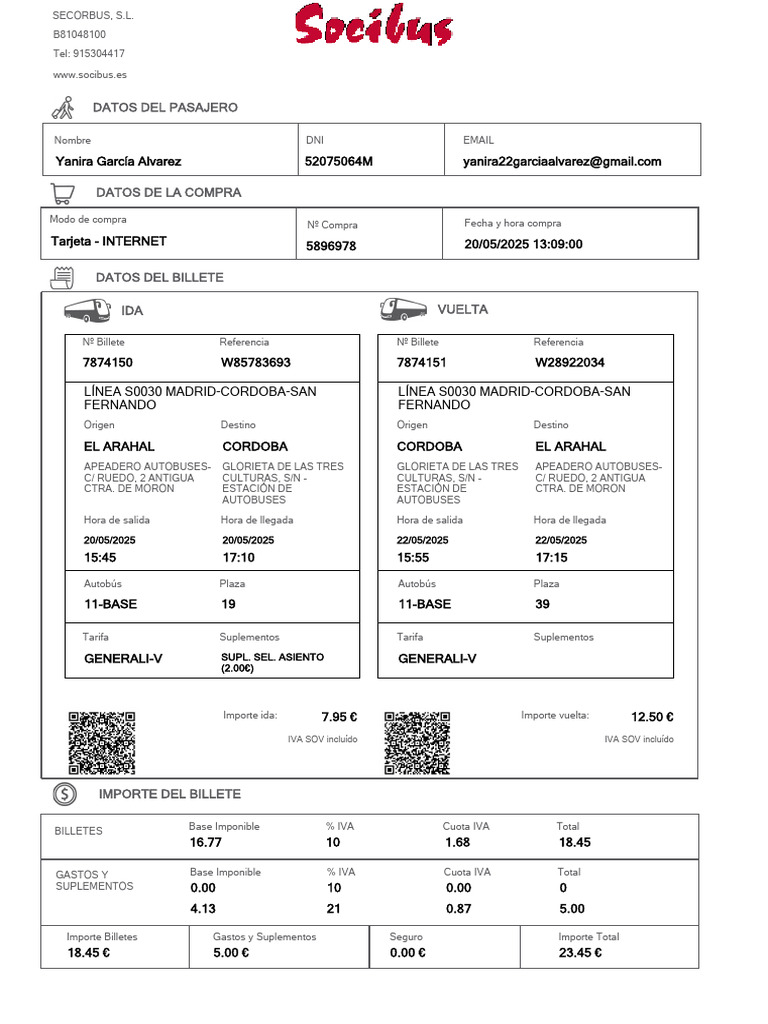 Datos Del Pasajero: IVA SOV Incluído IVA SOV Incluído | PDF