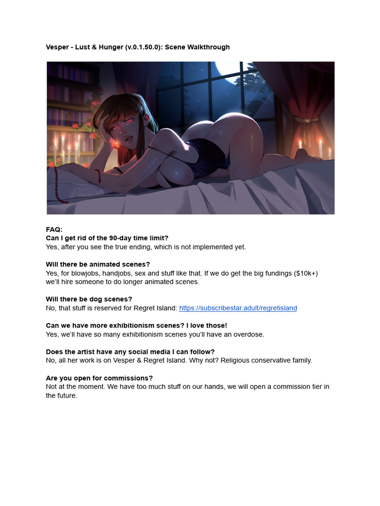 Vesper - Lust Hunger Scenes v0.1.50.0 | PDF | Bathroom | Human Sexuality