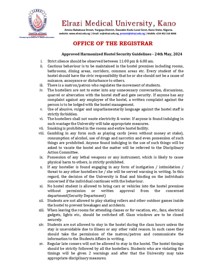 Approved Harmonized Hostel Security Guidelines Pdf