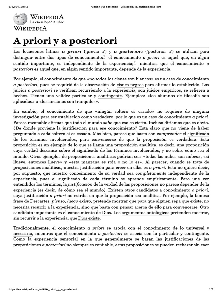 A Priori y A Posteriori - Wikipedia, La Enciclopedia Libre | PDF | A ...