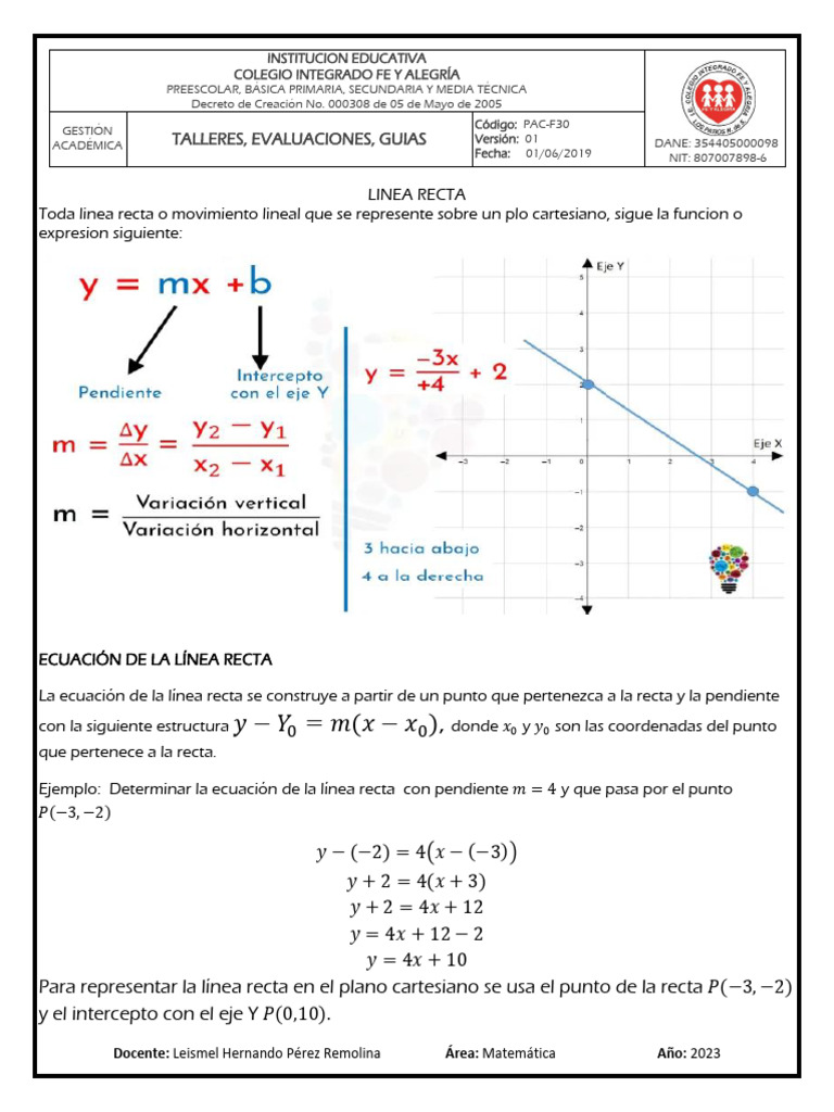 Guia Linea Recta | PDF | Línea (geometría) | Pendiente