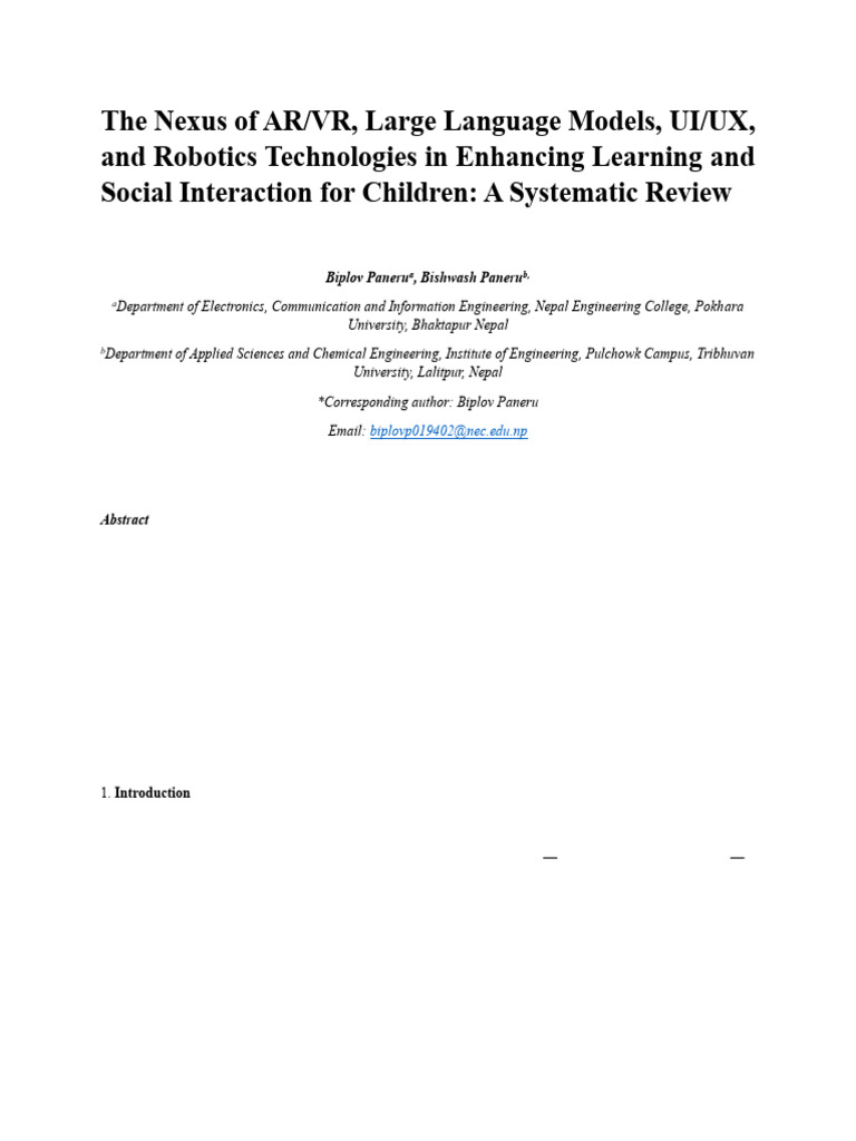 X The Nexus of ARVR, Large Language Models, UIUX | PDF | Autism | Virtual Reality